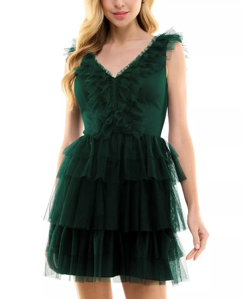 5 - city studio green tiered ruffle mini dress – The SheShop (Birmingham)